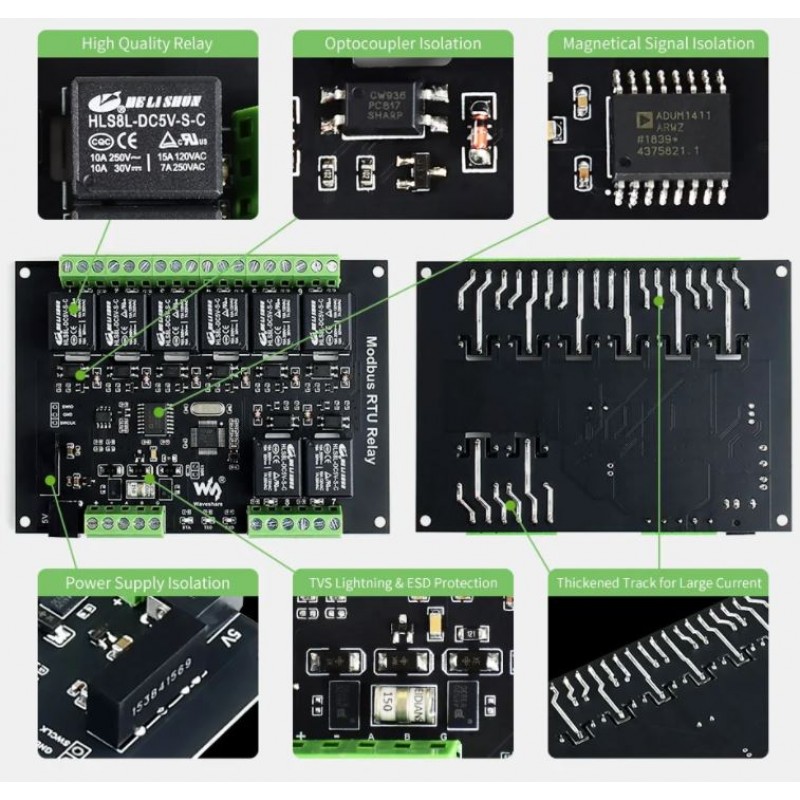 Waveshare Industrial Modbus RTU 8-Channel Relay Module RS485 Bus, Multi Protection buy online at ...